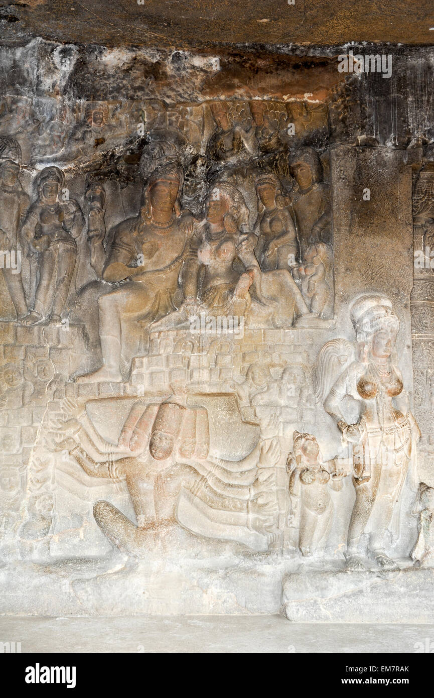 Statues on Ellora caves near Aurangabad, Maharashtra state in India ...