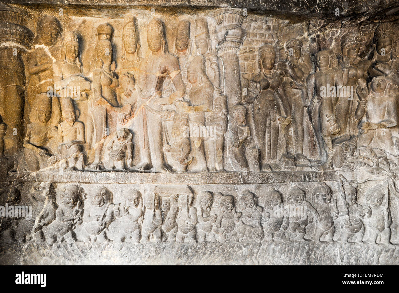 Statues on Ellora caves near Aurangabad, Maharashtra state in India ...