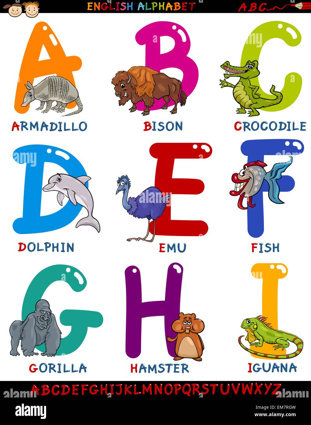 cartoon english alphabet with animals Stock Vector Image & Art - Alamy