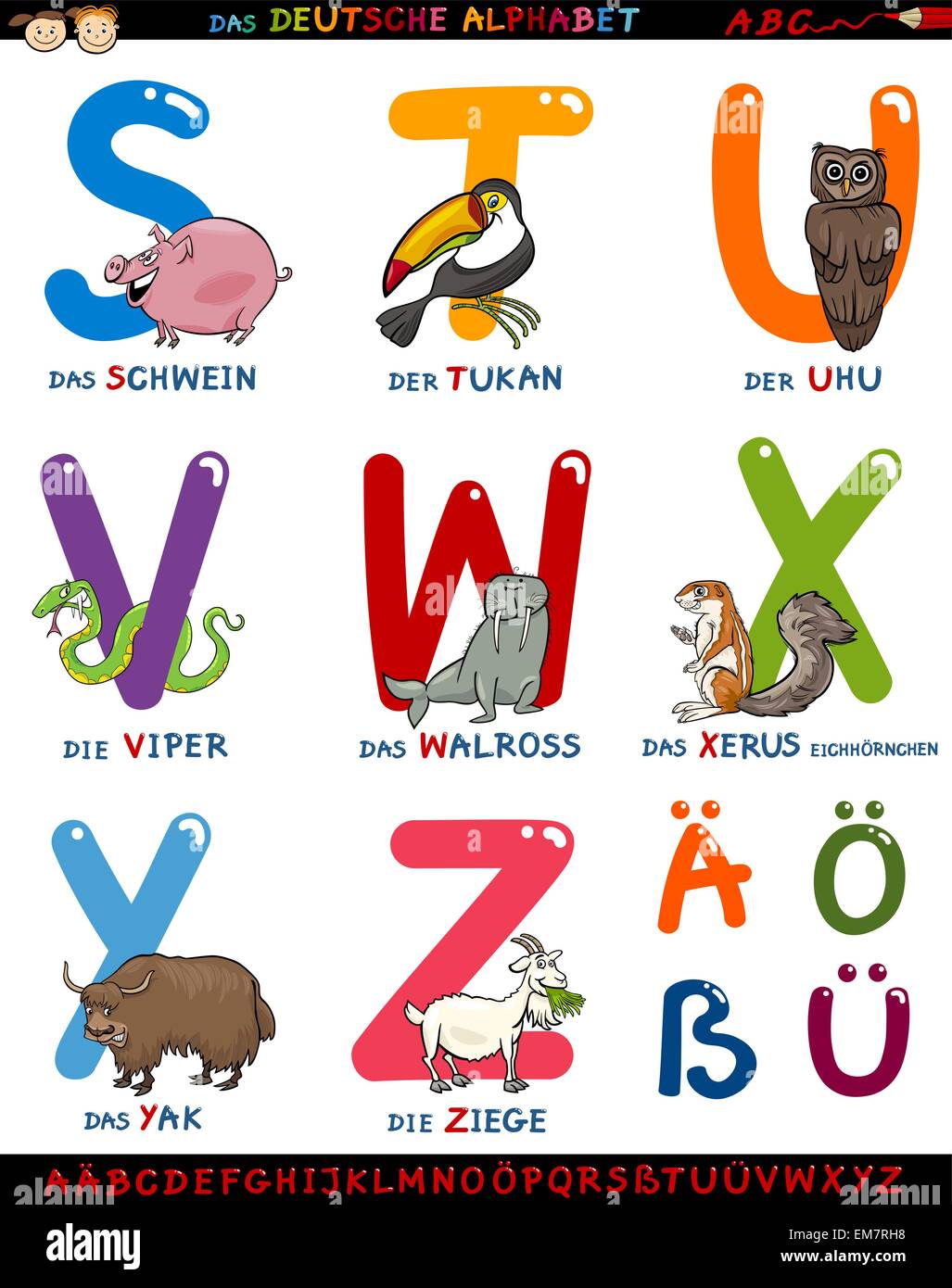 cartoon german alphabet with animals Stock Vector Image & Art - Alamy