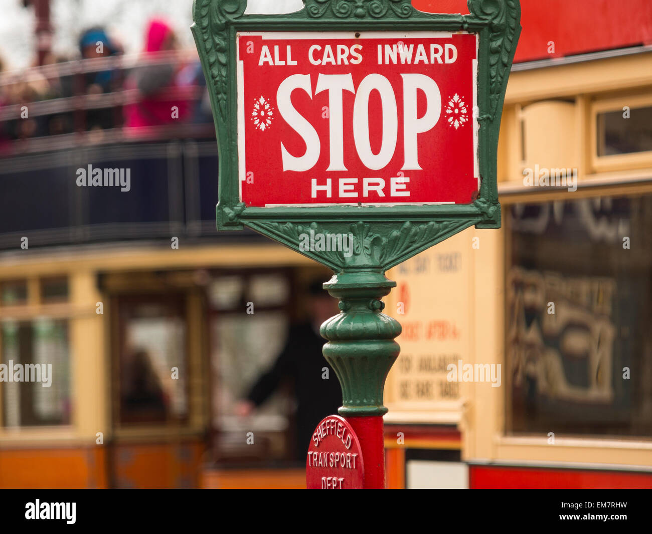 stop sign for trams at The National Tramway Museum,Crich,Derbyshire,UK ...