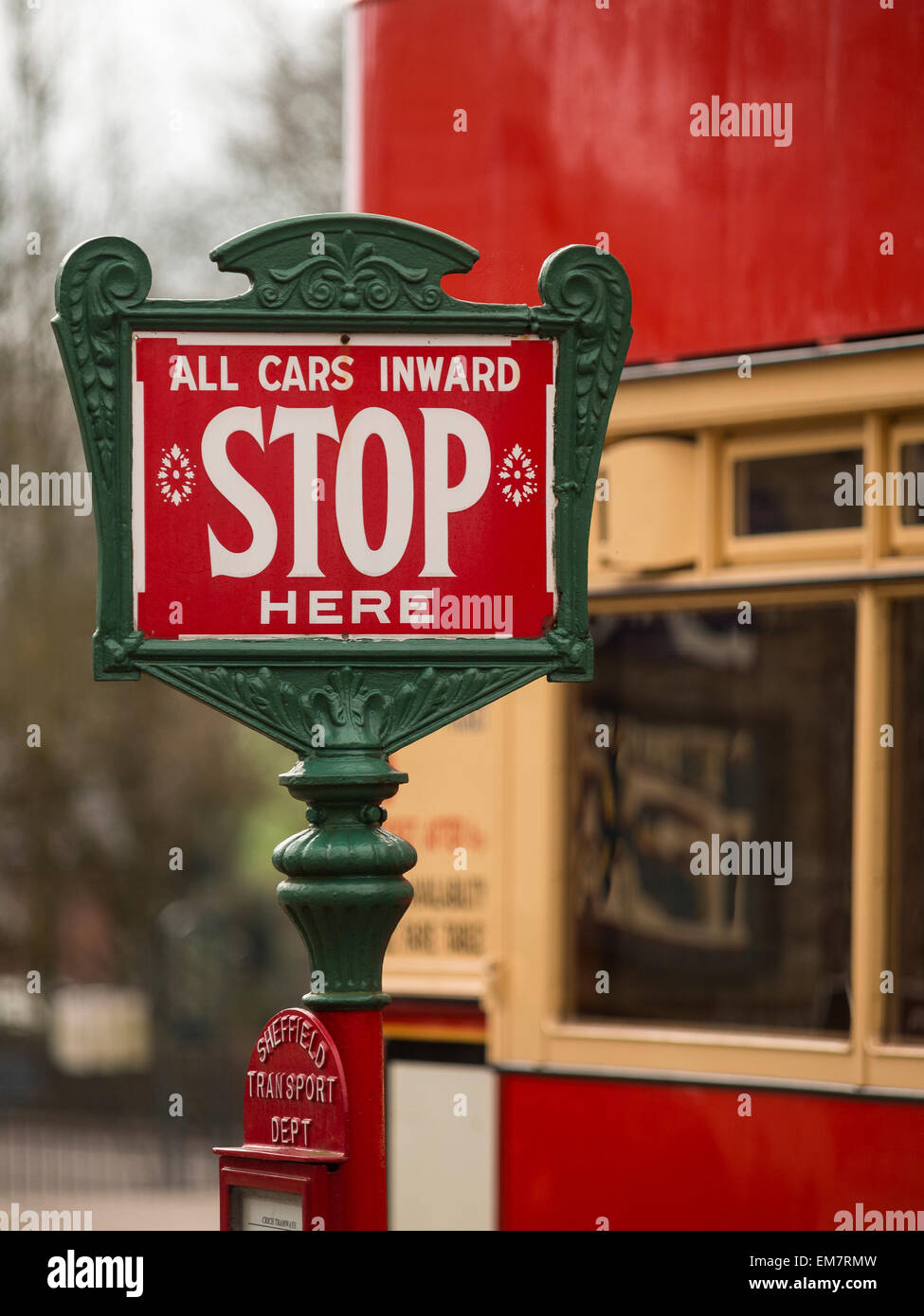 stop sign for trams at The National Tramway Museum,Crich,Derbyshire,UK ...