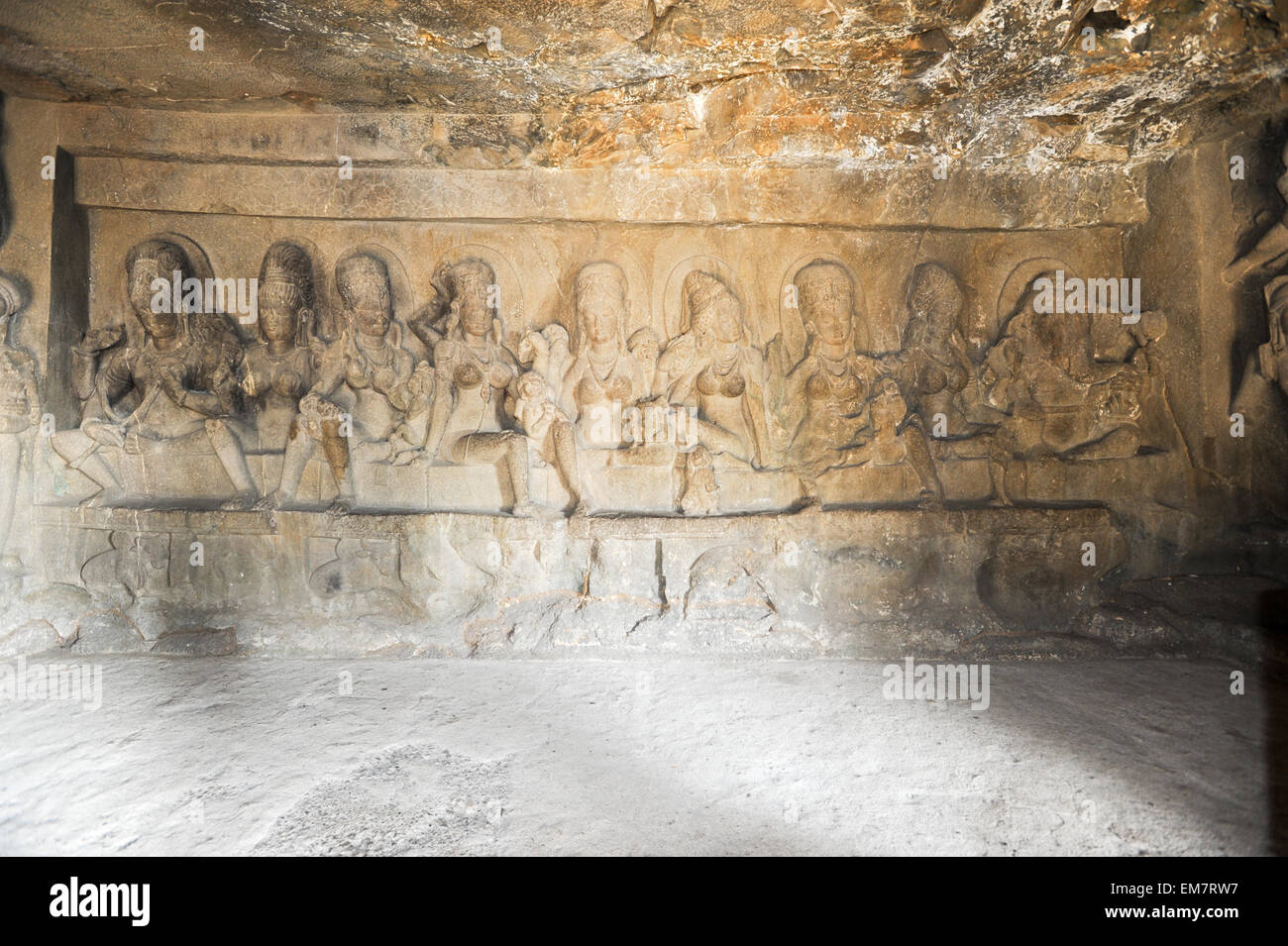 Statues on Ellora caves near Aurangabad, Maharashtra state in India ...