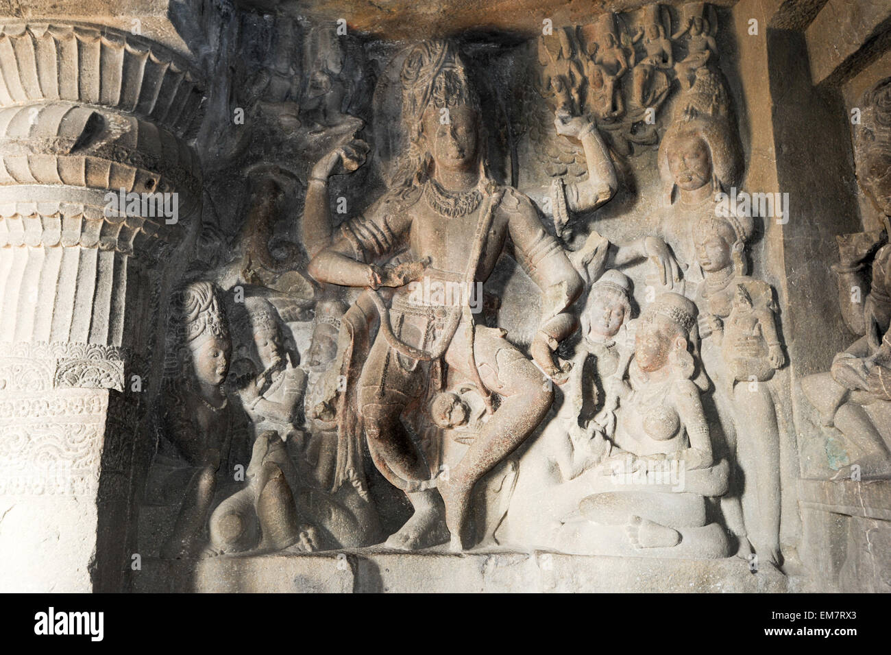 Statues on Ellora caves near Aurangabad, Maharashtra state in India ...