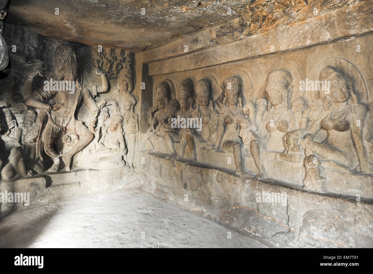 Statues on Ellora caves near Aurangabad, Maharashtra state in India ...