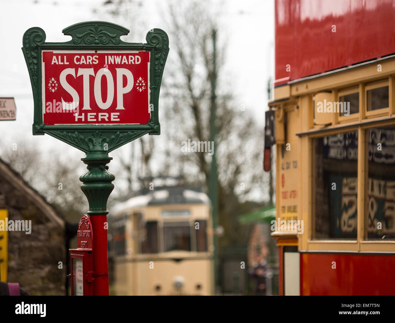 stop sign for trams at The National Tramway Museum,Crich,Derbyshire,UK ...
