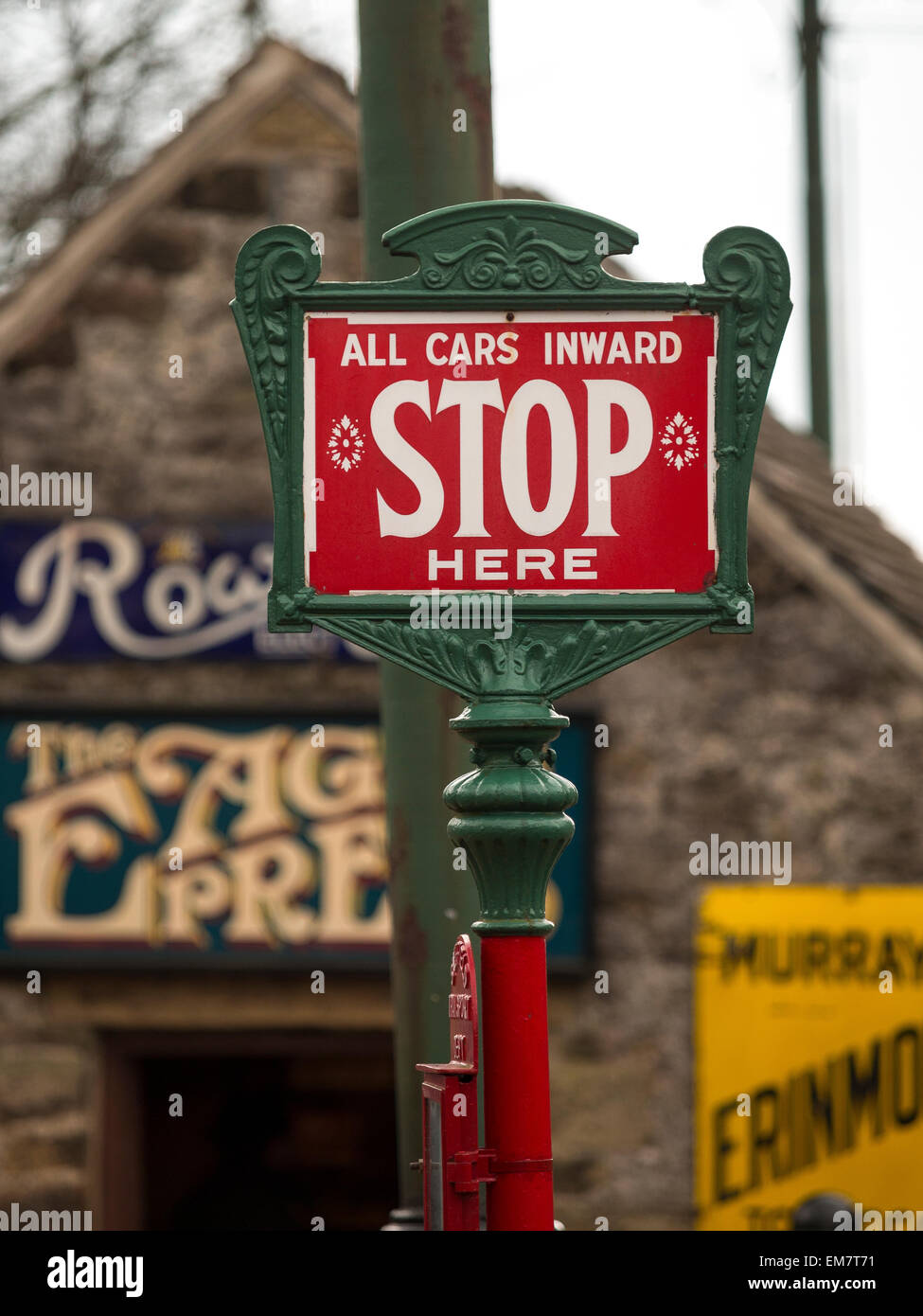 stop sign for trams at The National Tramway Museum,Crich,Derbyshire,UK ...