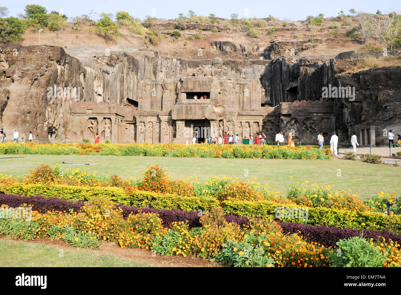 Ellora, India - 5 February 2015: People visiting on walking the Kailas ...