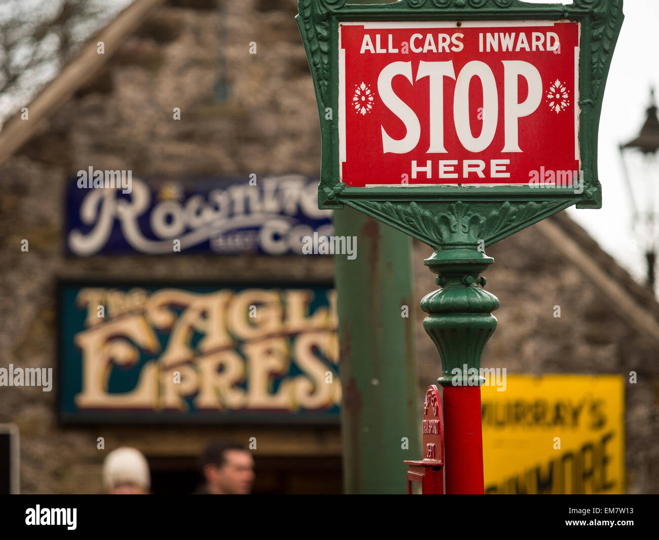 stop sign for trams at The National Tramway Museum,Crich,Derbyshire,UK ...