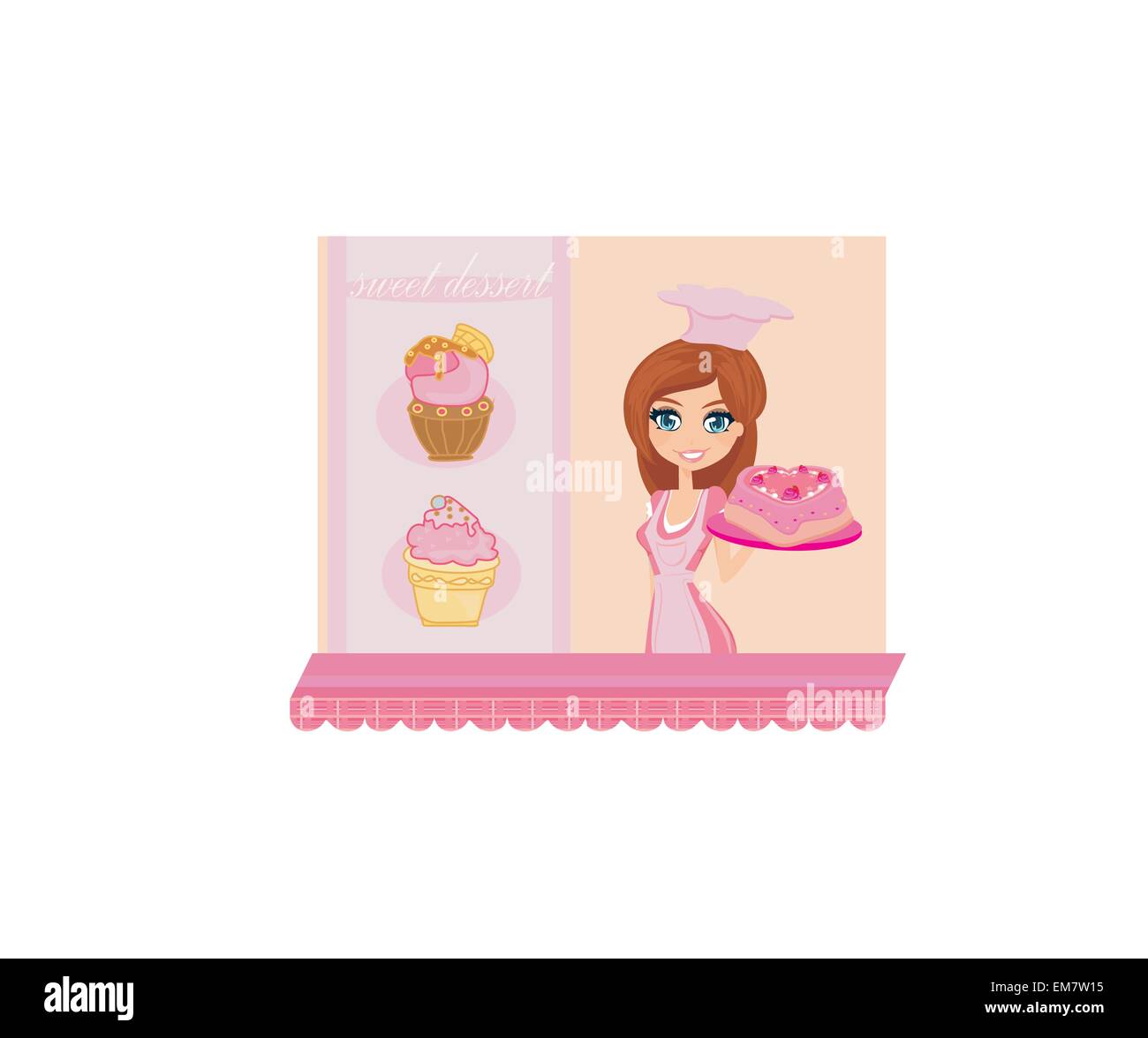 illustration of a woman sells cake at a bakery store Stock Vector Image ...
