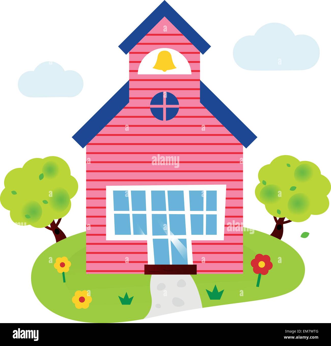 Cartoon school building with garden isolated on white Stock Vector ...