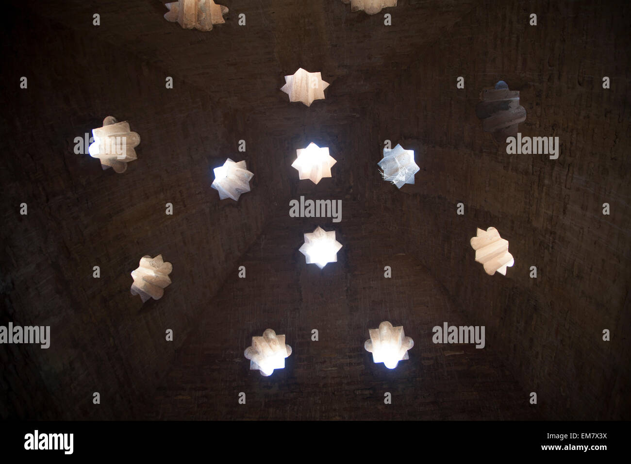 Moorish star shaped roof holes in the Mosque Baths of the Alhambra ...