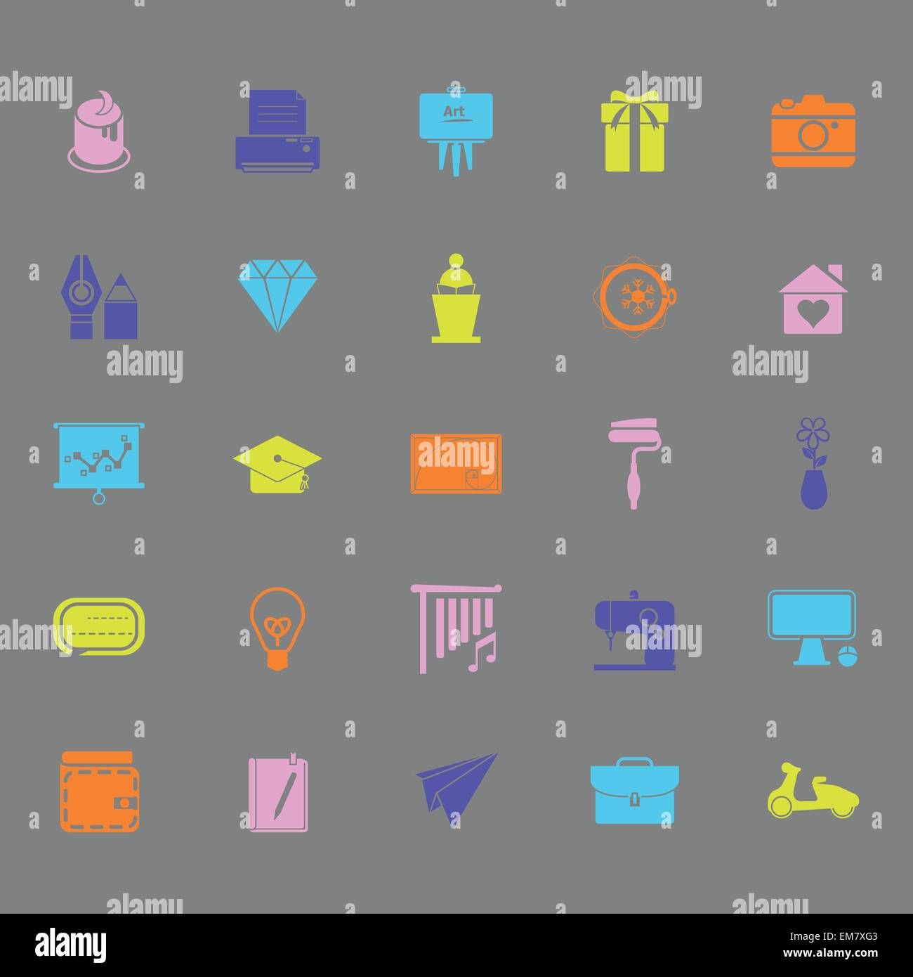 Art and creation color icons on gray background, stock vector Stock ...