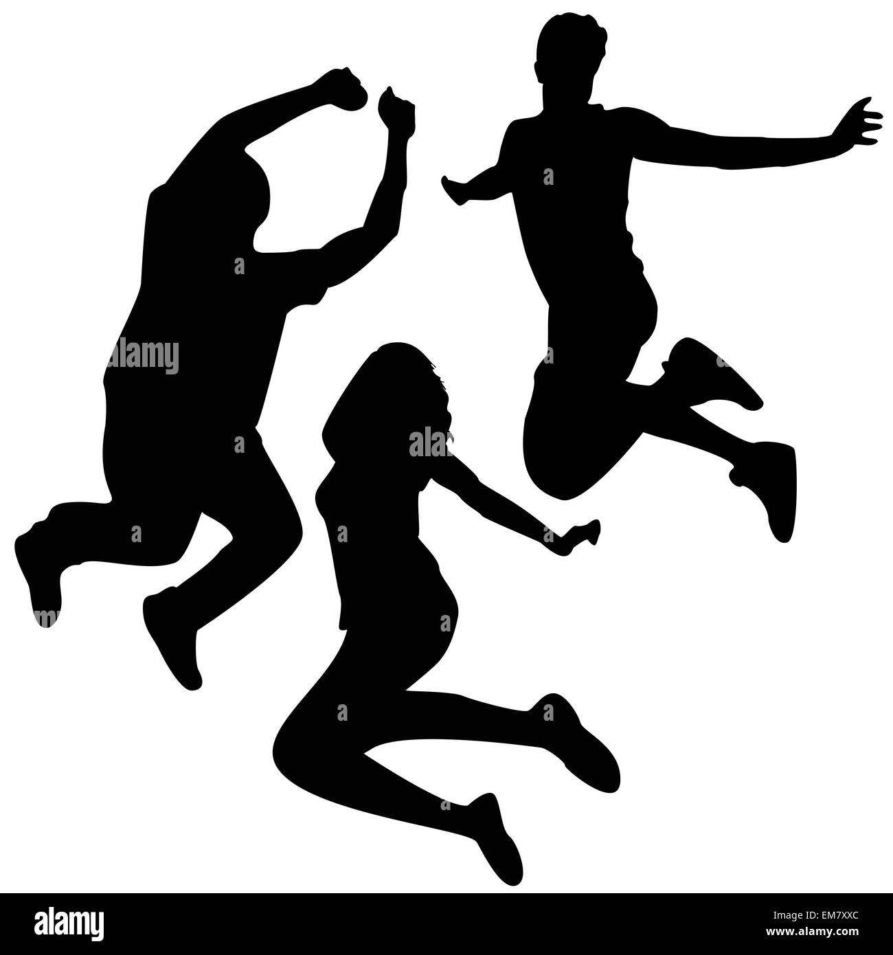 Jump Silhouettes. 3 Friends Jumping Stock Vector Image & Art - Alamy