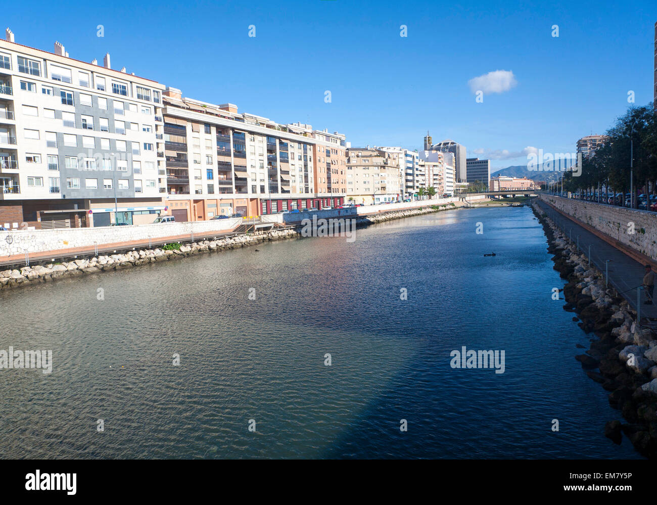 Straightened walled canalised channel of rio guadalmedina river hi-res ...