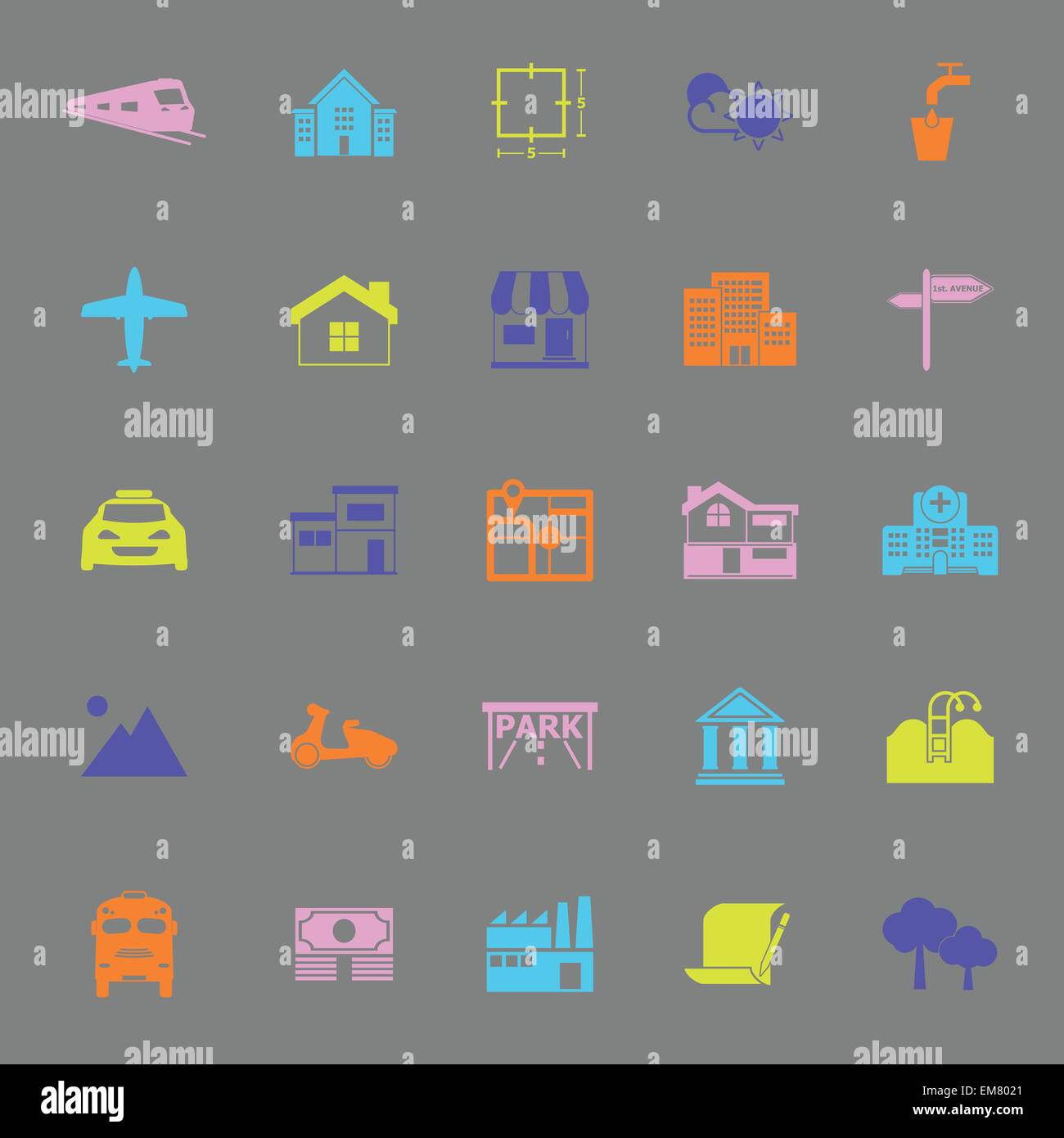 Real estate color icons on gray background, stock vector Stock Vector ...