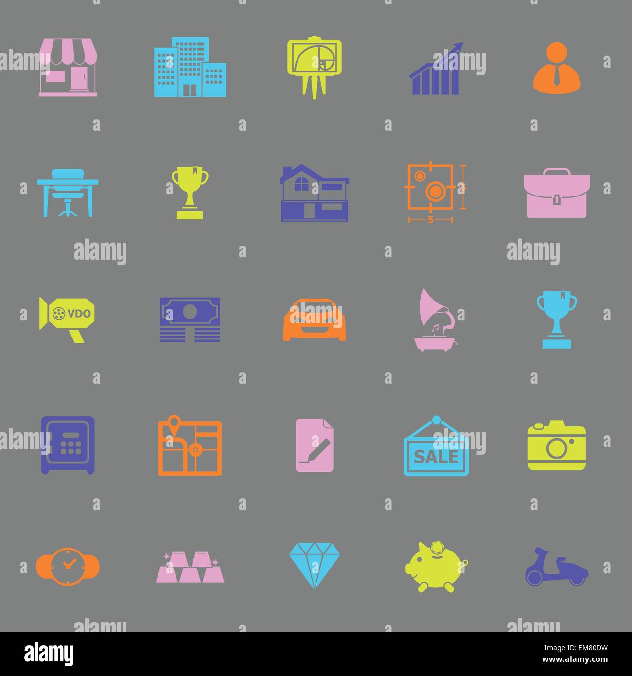 Asset and property icons on gray background, stock vector Stock Vector ...