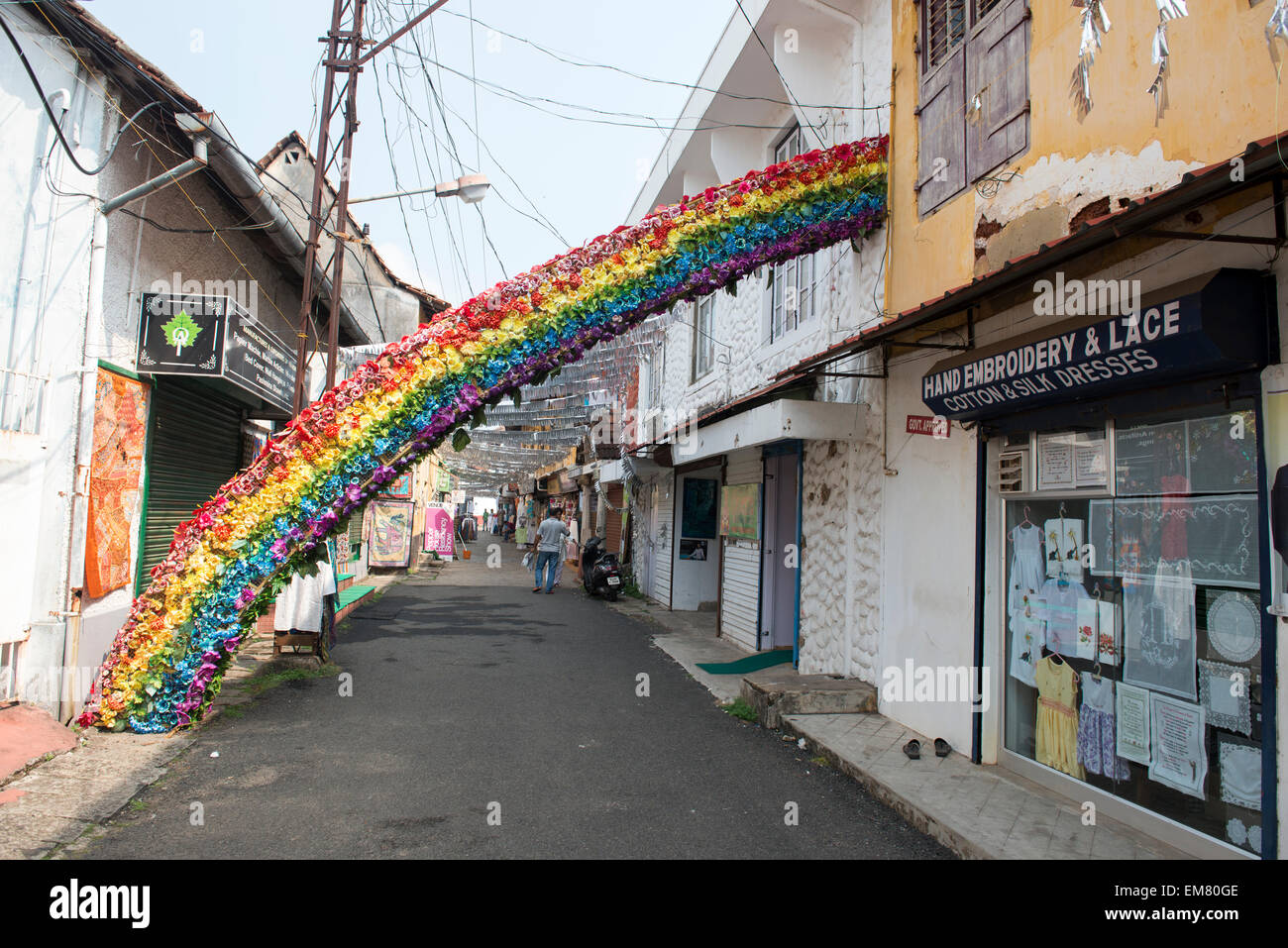 A rainbow over a street in Jew Town, Fort Kochi, Kerala India Stock ...
