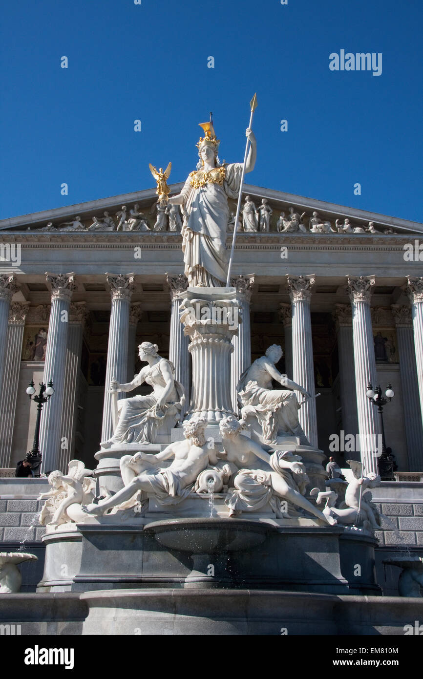 Pallas Athena statue in the Athenebrunnen fountain in front of the ...