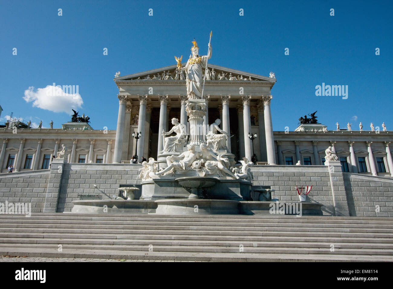 Pallas Athena statue in the Athenebrunnen fountain in front of the ...