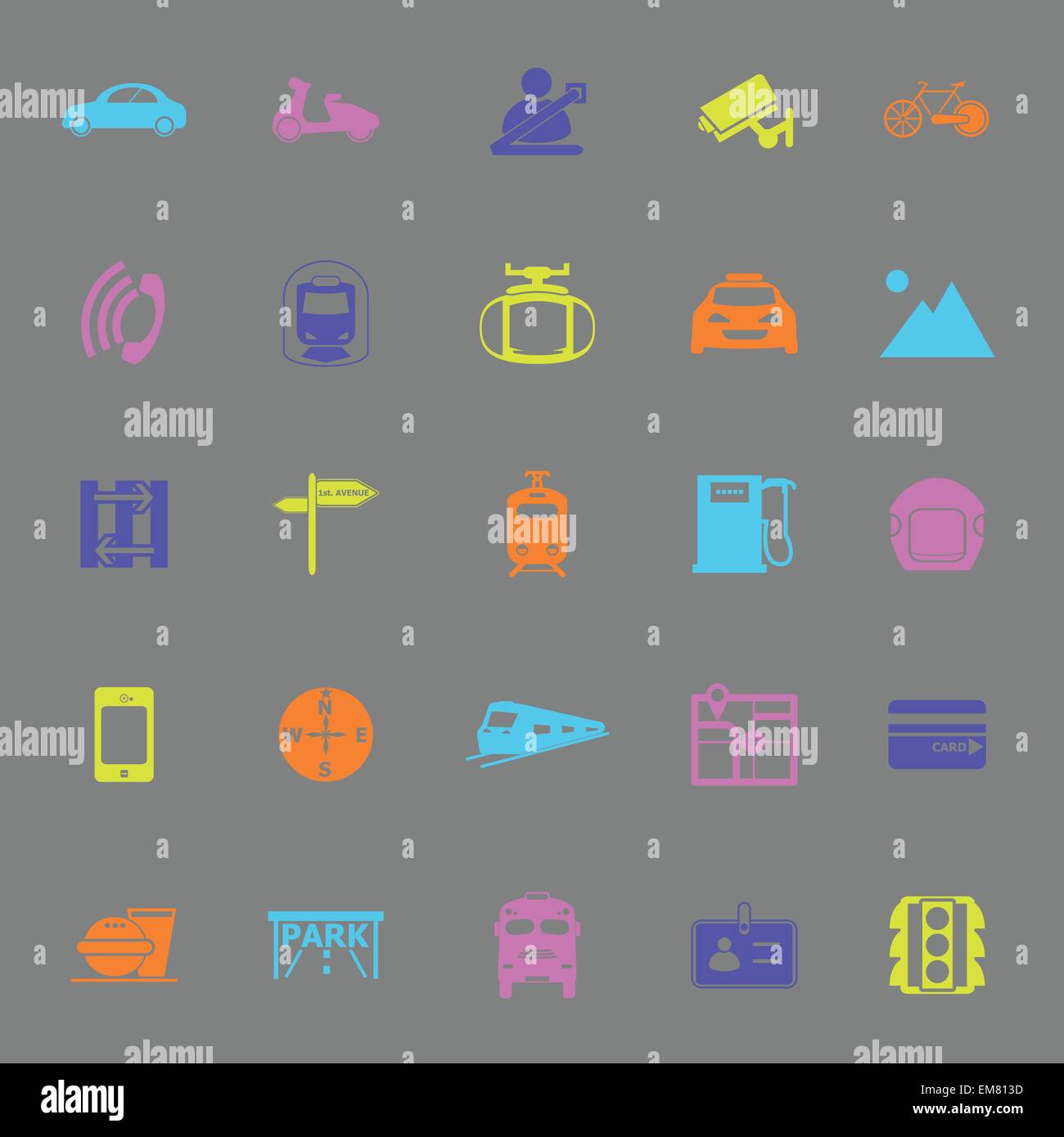 Land transport related color icons on gray background, stock vector ...