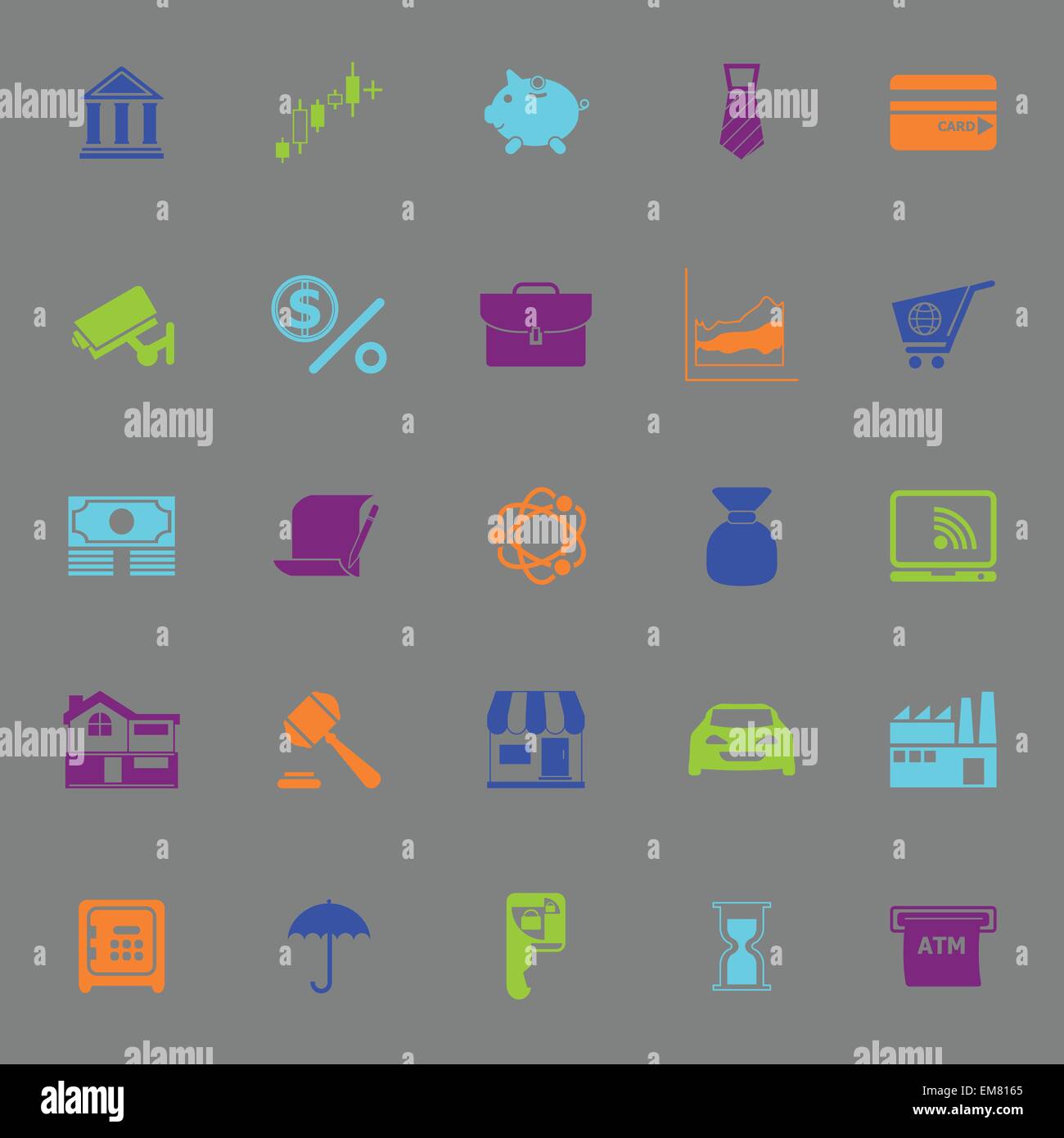 Banking and financial color icons on gray, stock vector Stock Vector ...