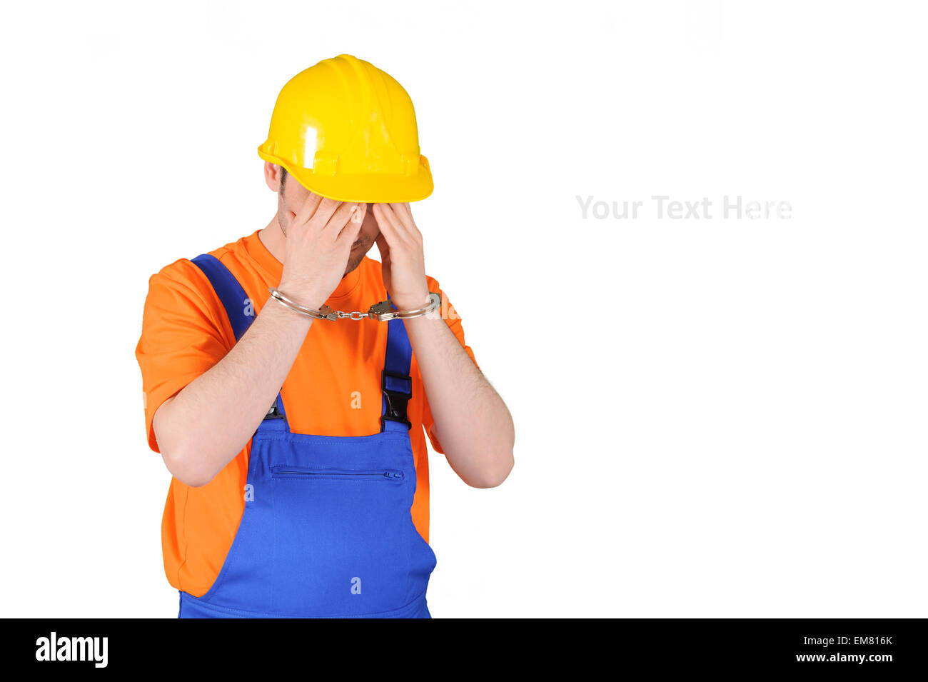 failure guilty laborer regretful criminal handcuffed hard hat blue ...