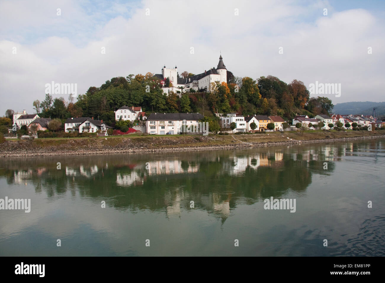 Ottensheim and Ottensheim Castle, as seen from the Danube River, Upper ...