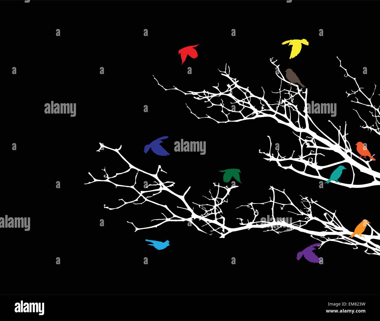 tree silhouette with birds flying Stock Vector Image & Art - Alamy