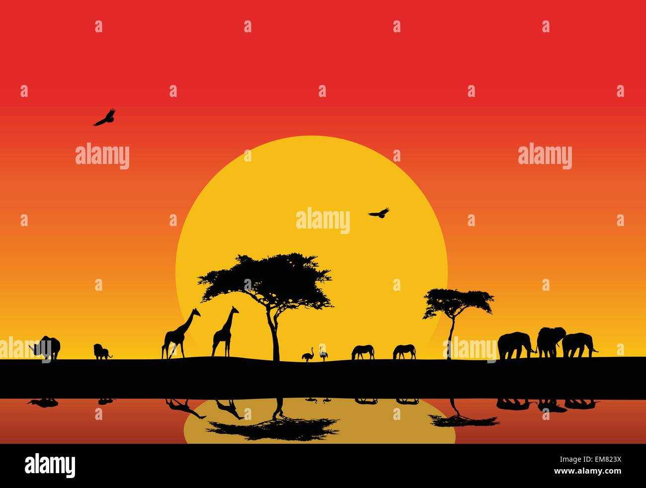 Tree silhouette sunrise in Stock Vector Images - Alamy
