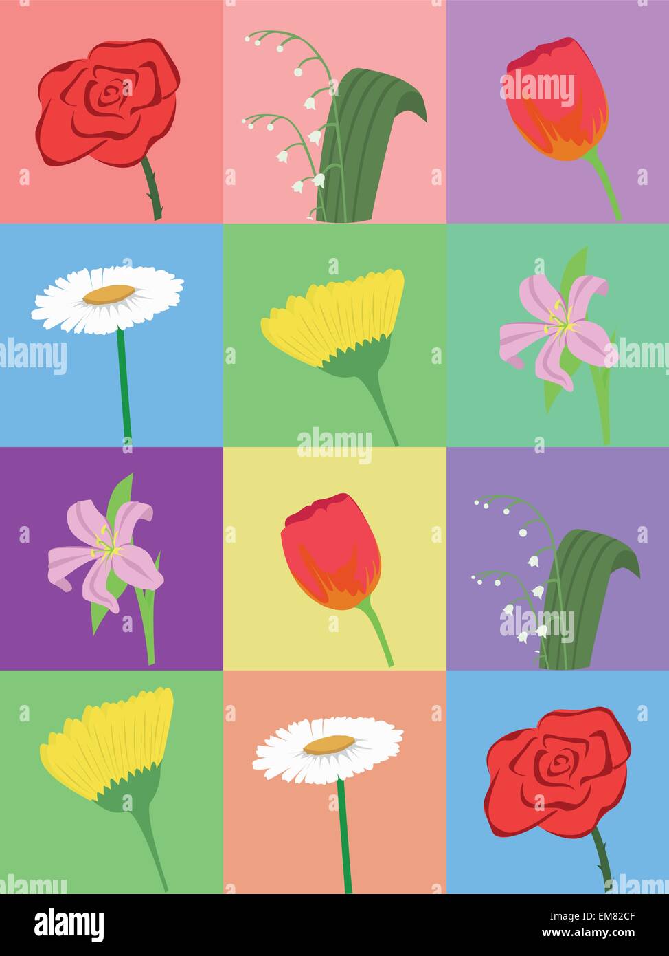 Cartoon red flowers pattern Stock Vector Images - Alamy