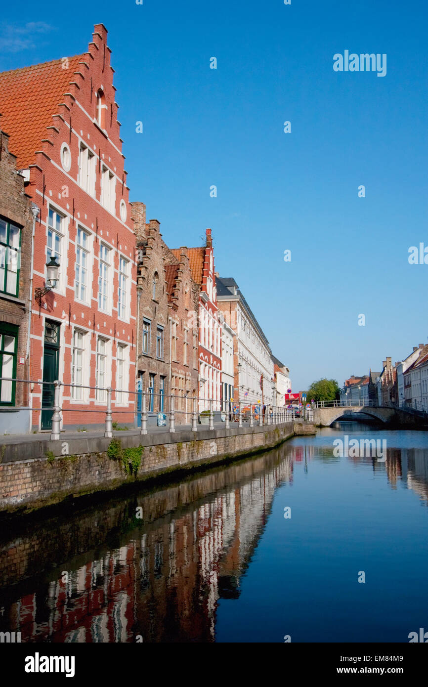 Buildings in the Hanseatic Quarter, as seen from a canal, Bruges ...