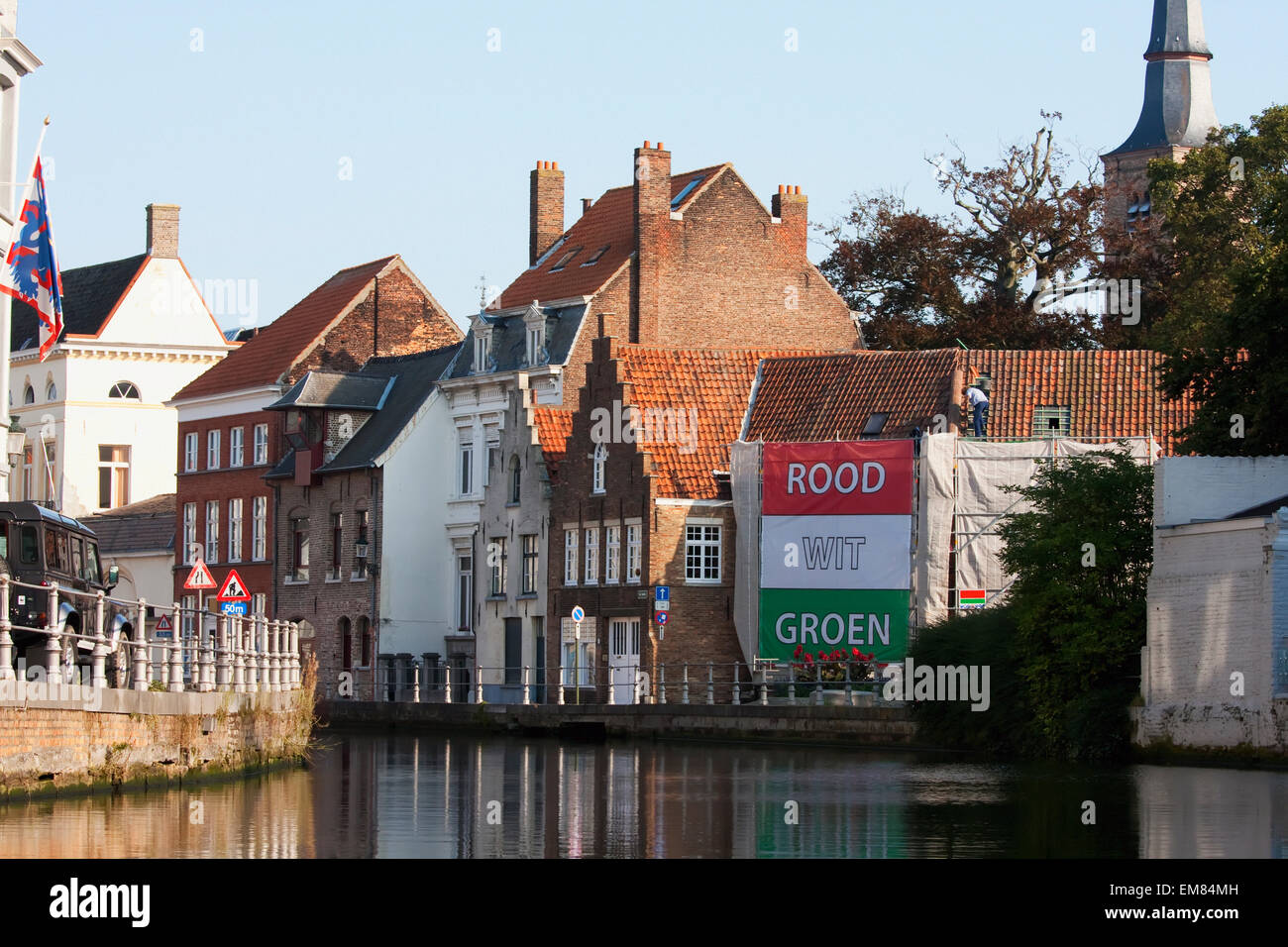 Buildings in the Hanseatic Quarter, as seen from a canal, Bruges ...