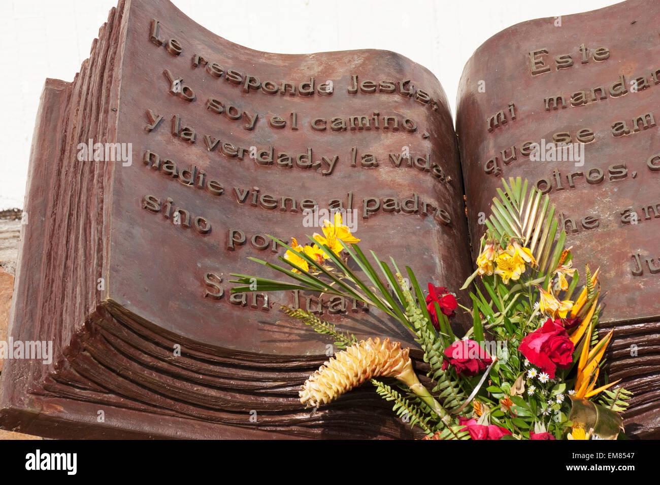 Bronze bible by the statue of Cristo de la Concordia, Cochabamba ...
