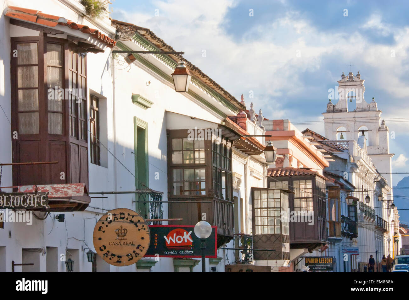Houses with Moorish balconies, Sucre, Chuquisaca Department, Bolivia ...