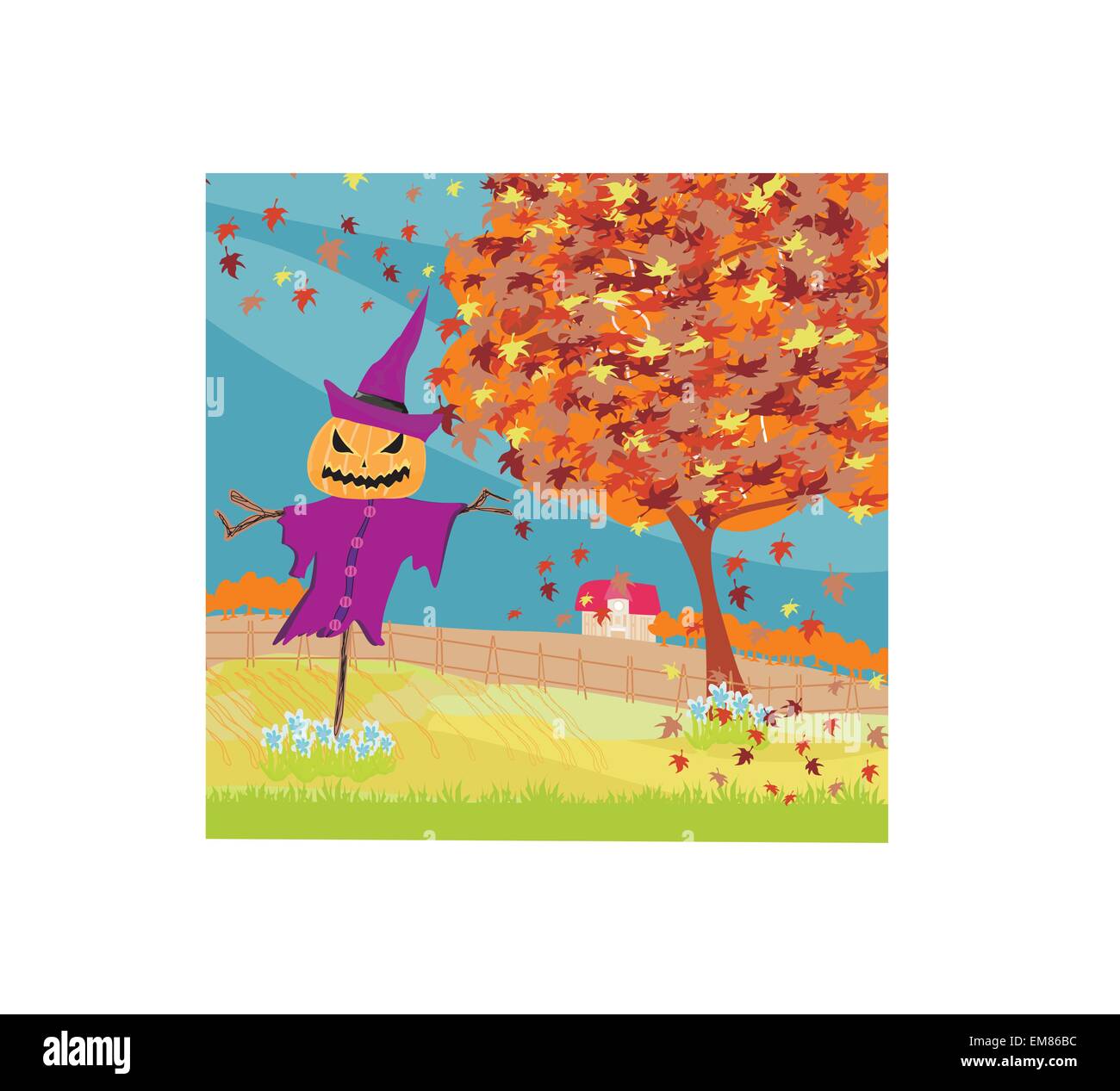 Halloween scarecrow, Autumn rural landscape Stock Vector Image & Art ...