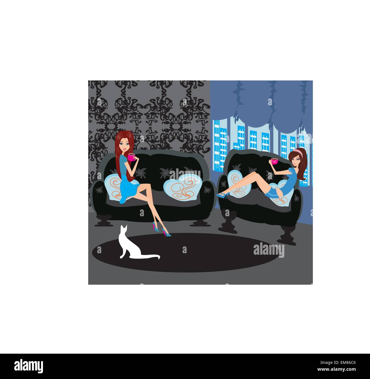 Cute pretty girls in coffee break Stock Vector Image & Art - Alamy