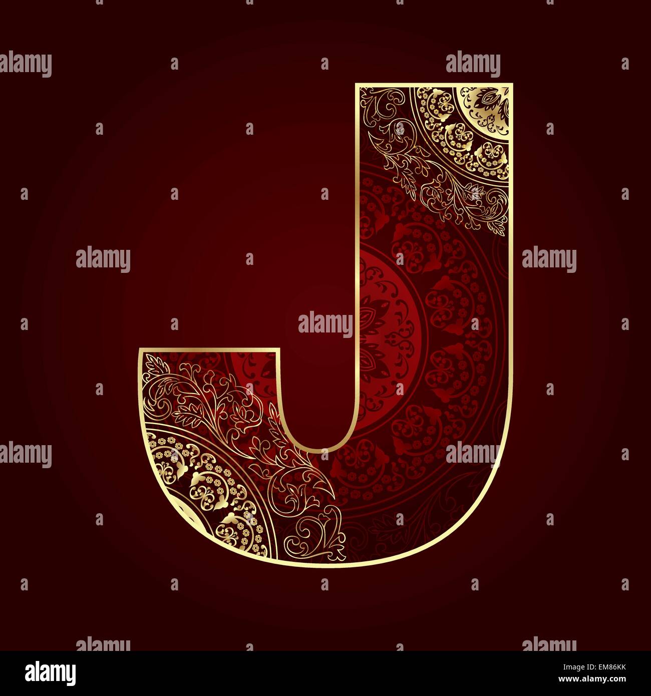 Graphic floral alphabet, gold letter j Stock Vector Images - Alamy