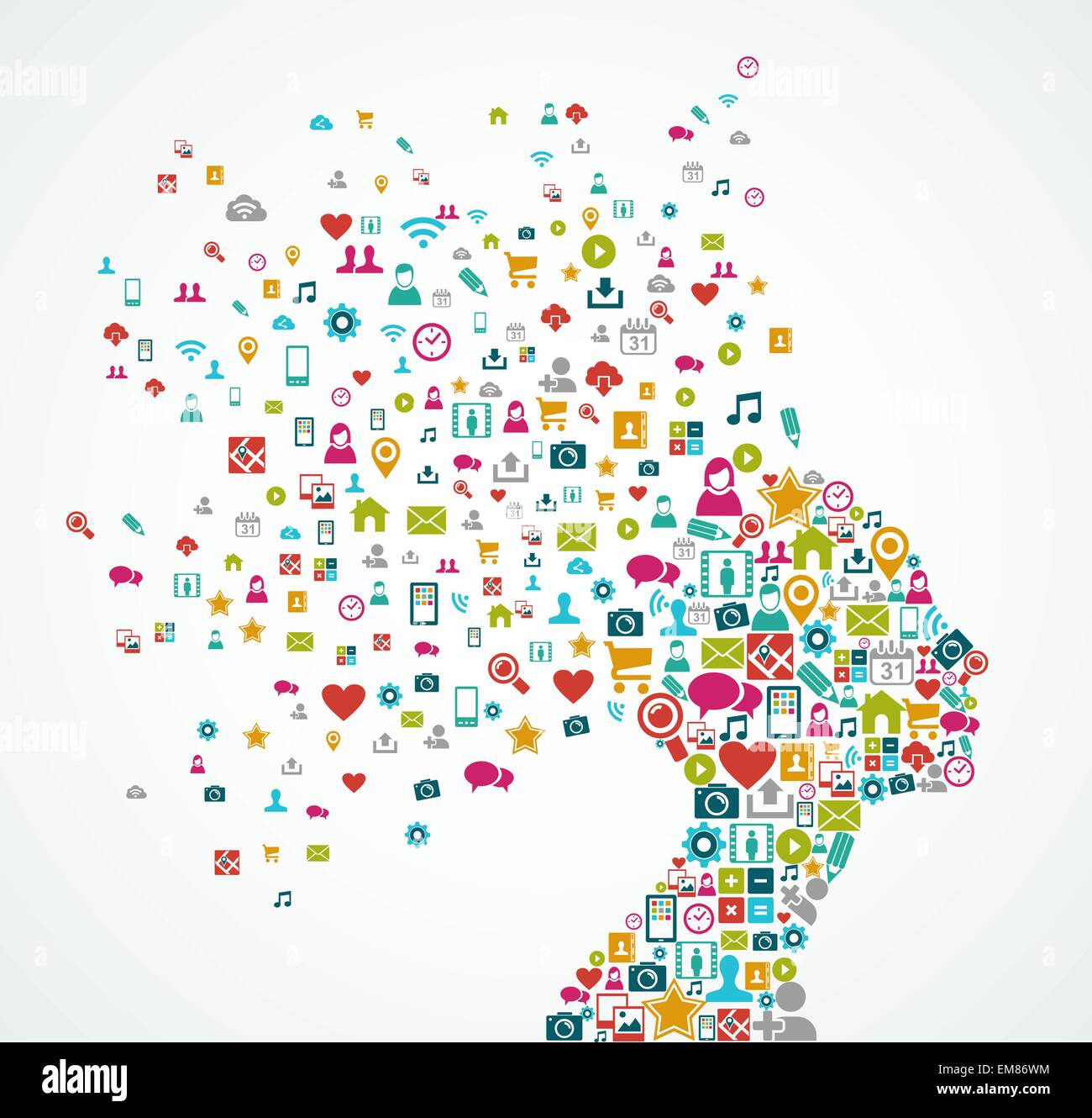 Female human head shape with social media icons design EPS10 fil Stock ...
