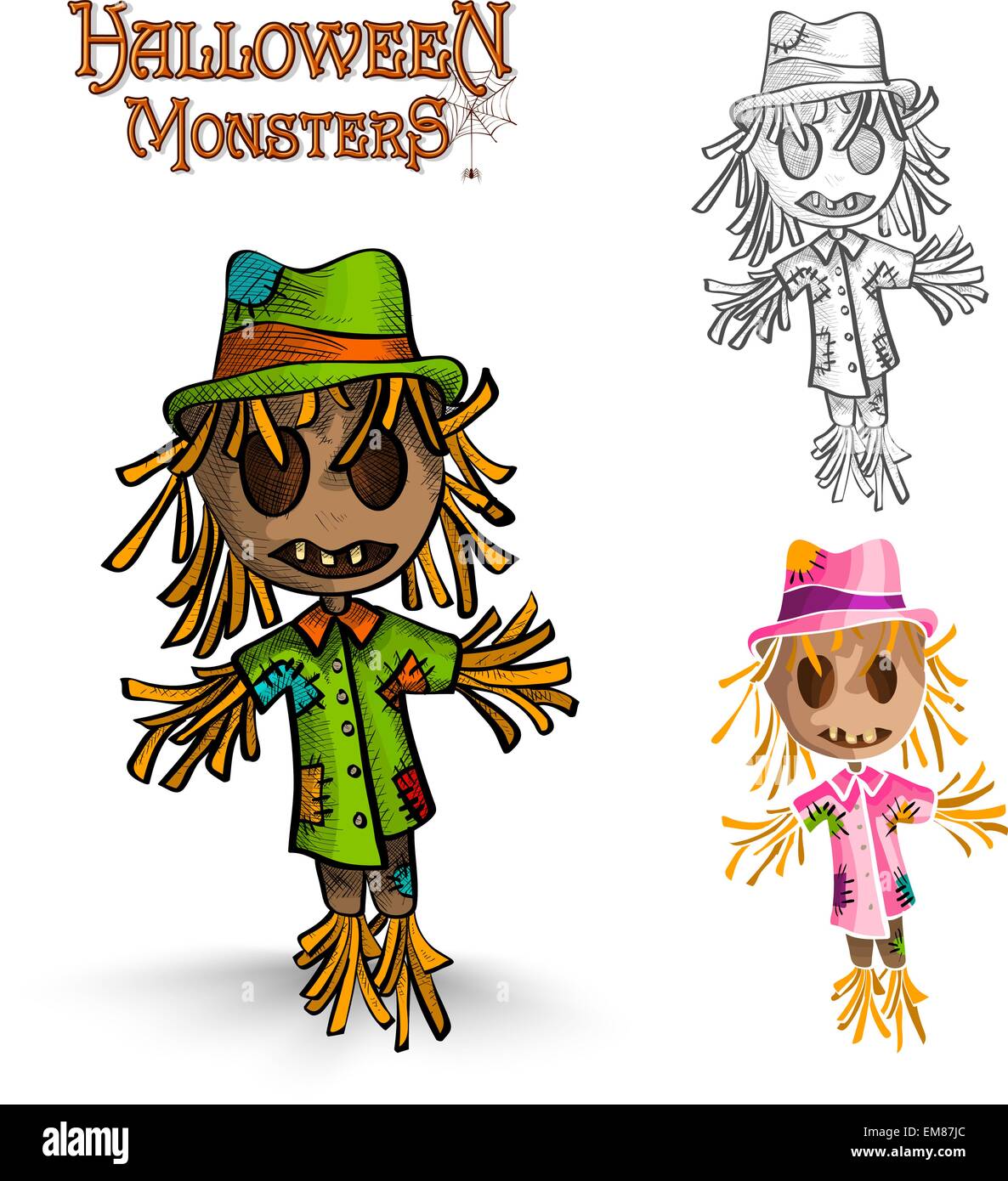 Halloween monster spooky scarecrows illustration EPS10 file Stock ...