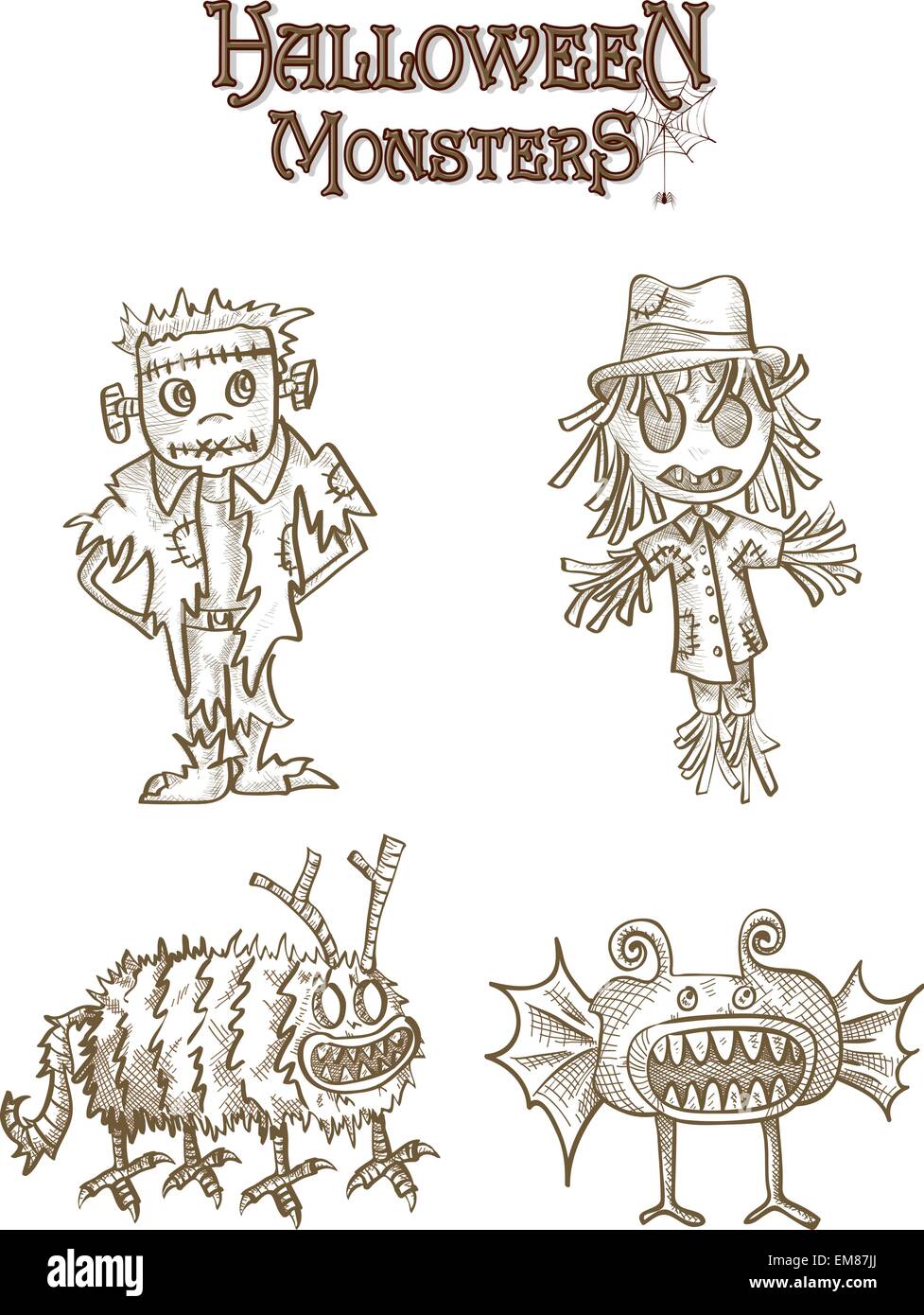 Halloween Monsters spooky characters set EPS10 file Stock Vector Image ...