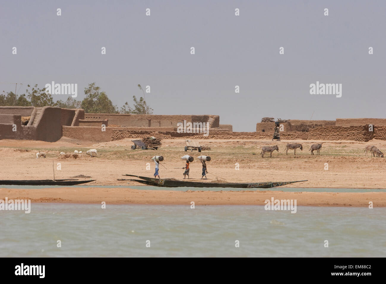 People in pirogues (small boats) fishing in the Niger River between ...