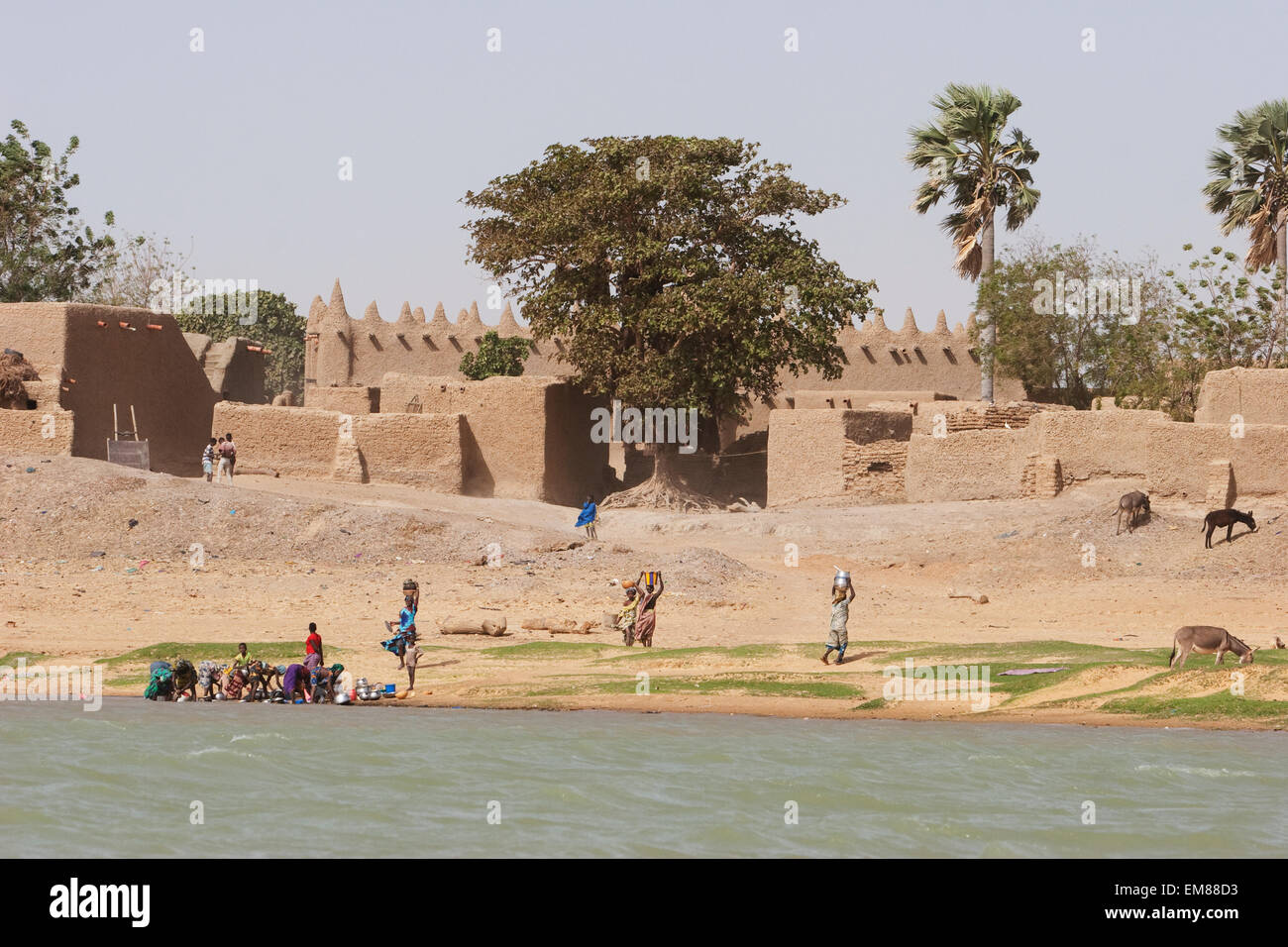 Village along the shores of the Niger River between Mopti and Lake Debo ...
