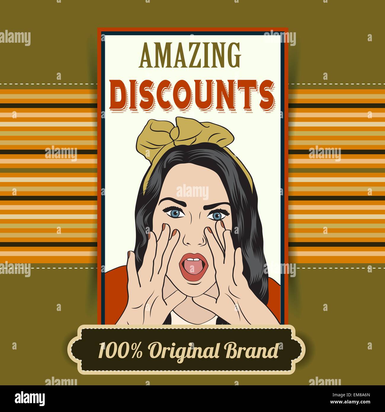 retro illustration of a beautiful woman and amazing discounts me Stock ...