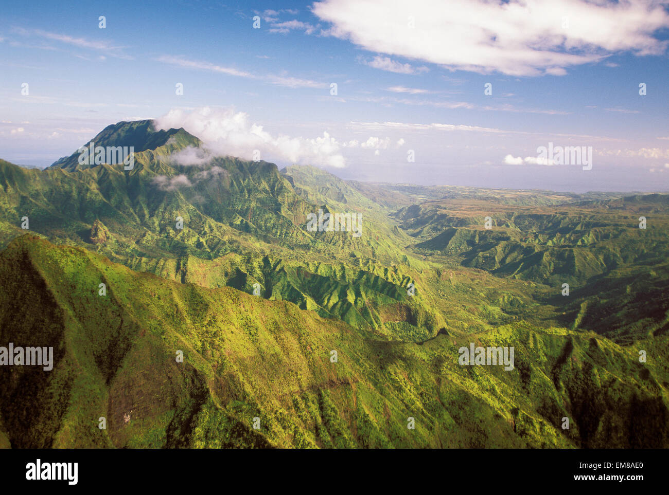 Hawaii, Kauai, Aerial Scenic Of Lush Mountains, Valleys, Ridges ...