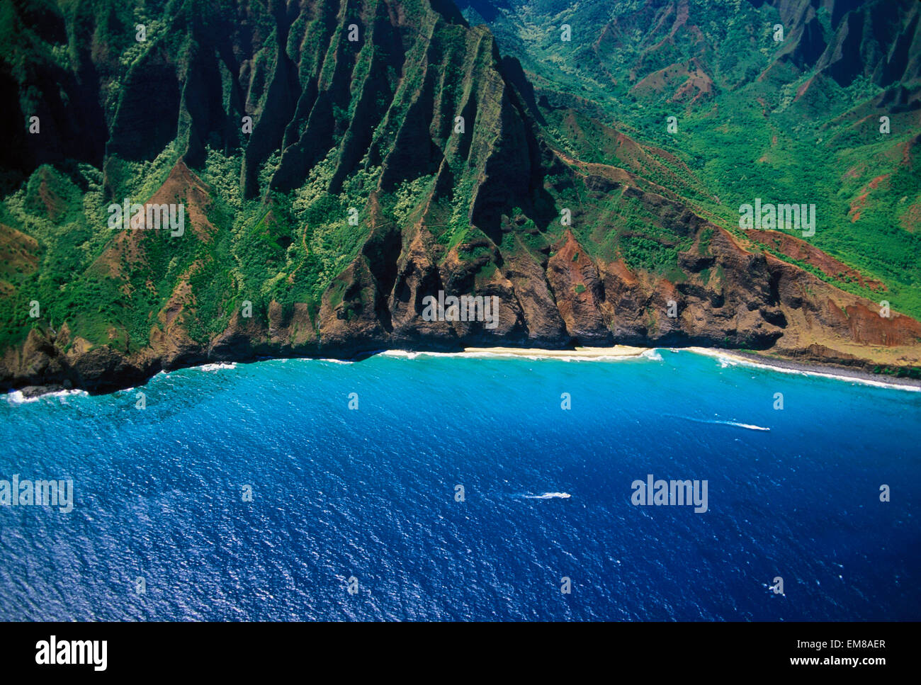 Hawaii, Kauai, Aerial Of Na Pali Coast, Cliffs, Beach, Ocean Stock ...