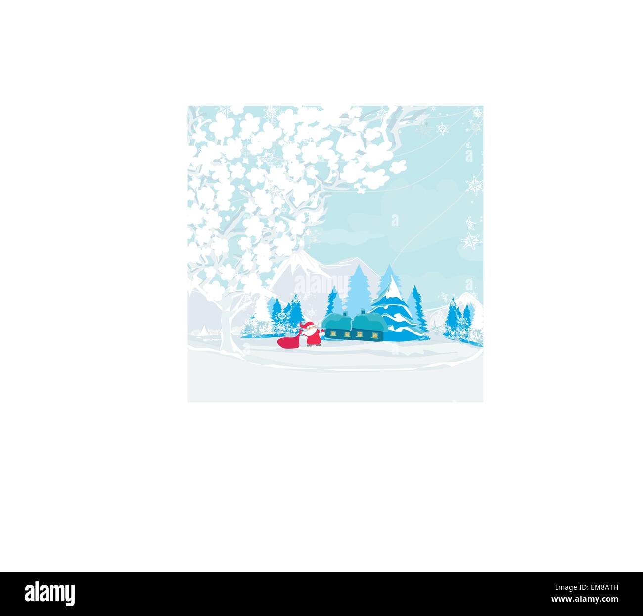 Winter landscape with houses and funny Santa Stock Vector Image & Art ...
