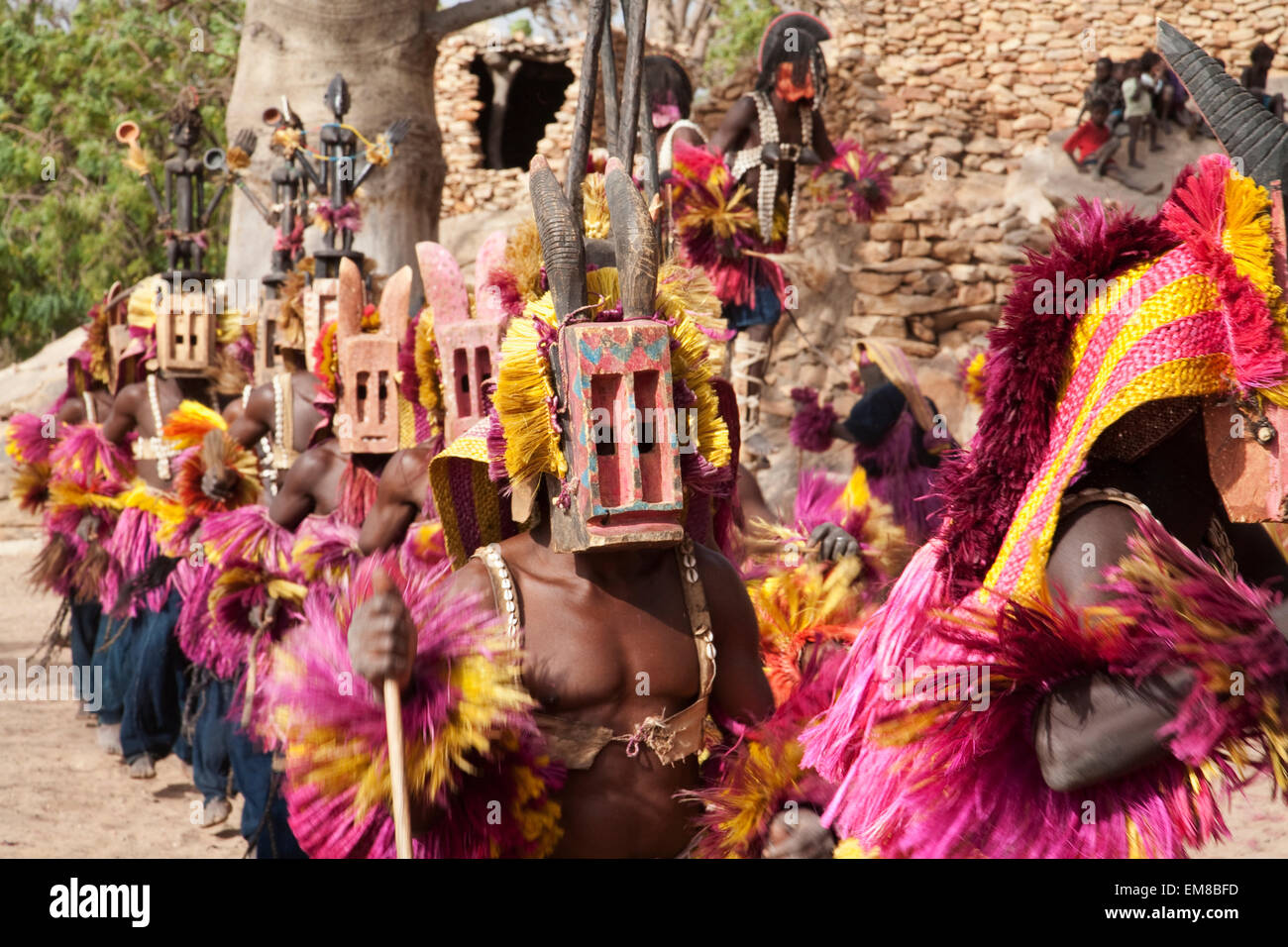 Dancers wearing Kananga mask at the Dama celebration in Tireli, Mali ...