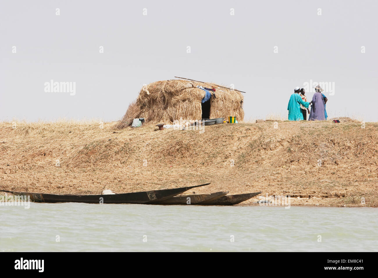 People along the shores of the Niger River between Mopti and Lake Debo ...