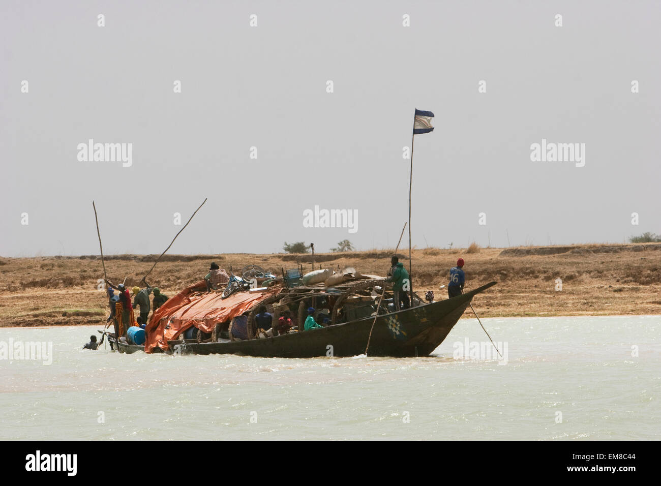 Pinasse carrying cargo and passengers on the Niger River between Mopti ...
